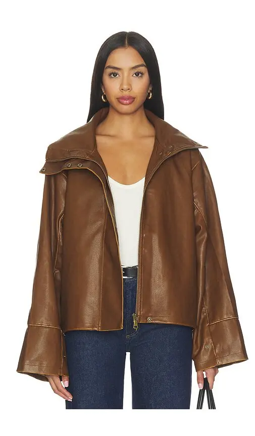 Lioness Shoreline Funnel Jacket In Brown