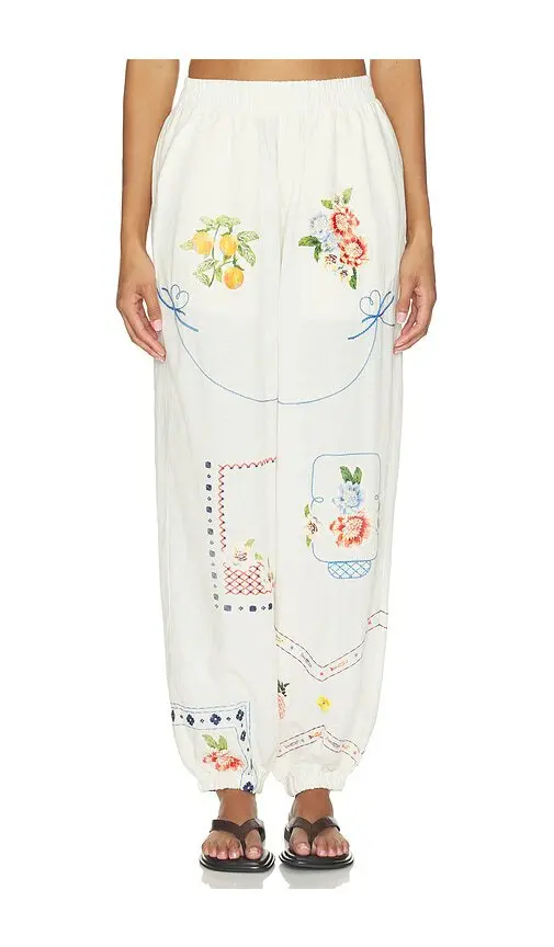 Agua Bendita Embroidered Linen Blend Basket Pant