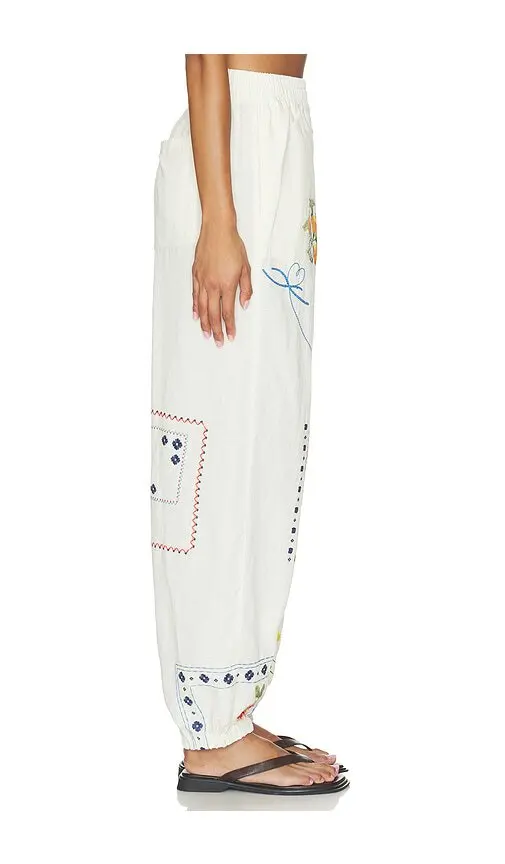 Agua Bendita Embroidered Linen Blend Basket Pant
