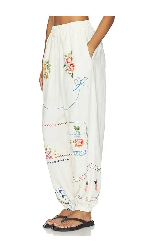 Agua Bendita Embroidered Linen Blend Basket Pant