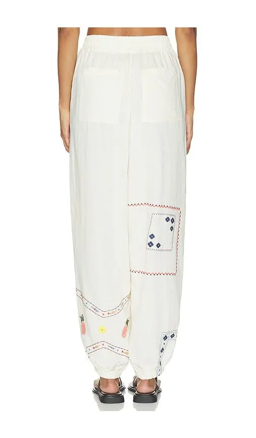 Agua Bendita Embroidered Linen Blend Basket Pant