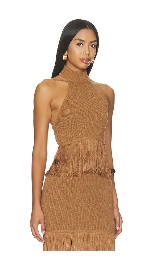 LOVERS AND FRIENDS Halter Neck Fringe Knit Crop Top