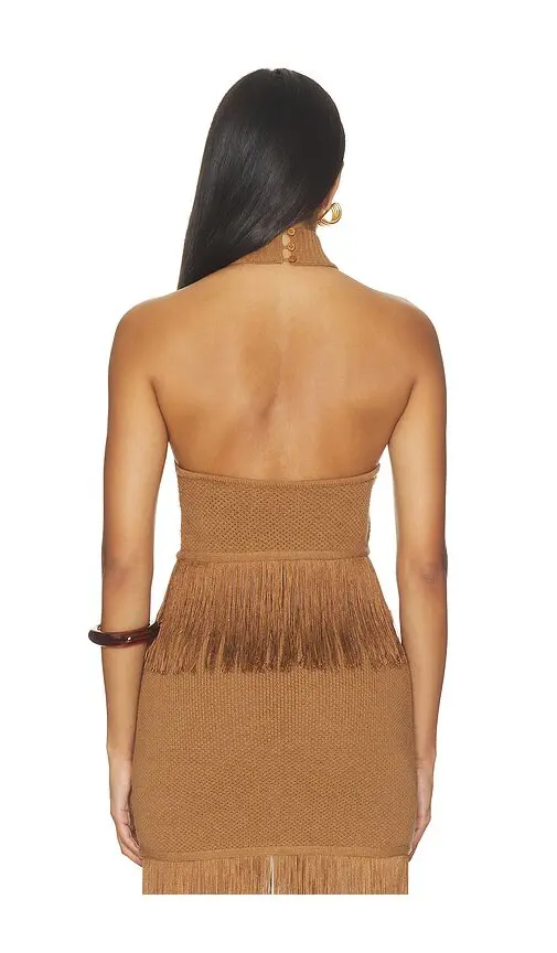 LOVERS AND FRIENDS Halter Neck Fringe Knit Crop Top