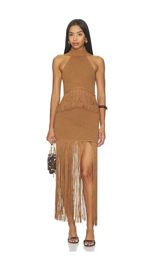 LOVERS AND FRIENDS Halter Neck Fringe Knit Crop Top