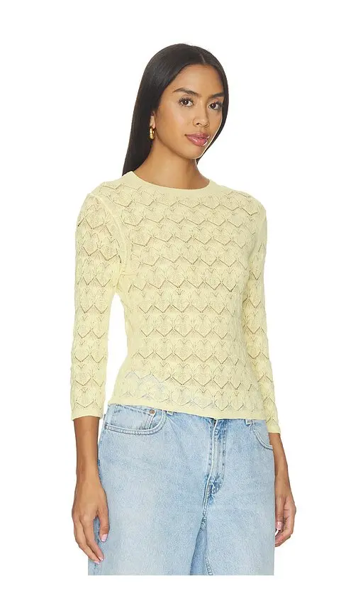 Vince Fine Lace 3/4 Sleeve Crew Neck In Yellow