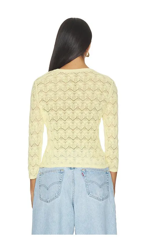 Vince Fine Lace 3/4 Sleeve Crew Neck In Yellow