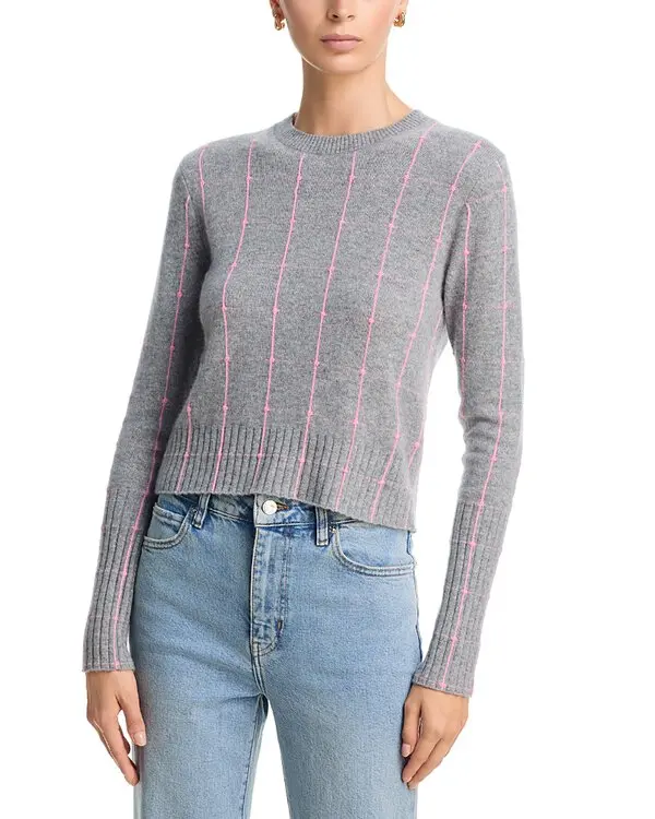 Guest In Residence Cashmere Shrunken Checker Crew Top - Heather Grey/sprinkle