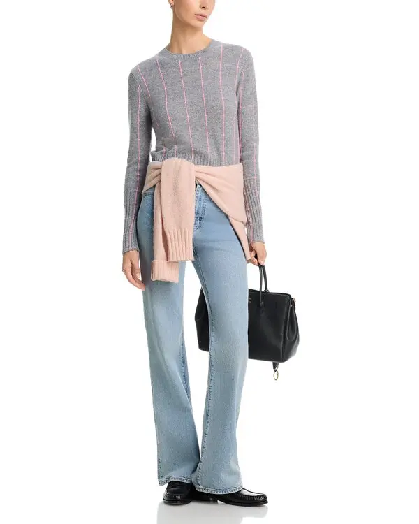 Guest In Residence Cashmere Shrunken Checker Crew Top - Heather Grey/sprinkle