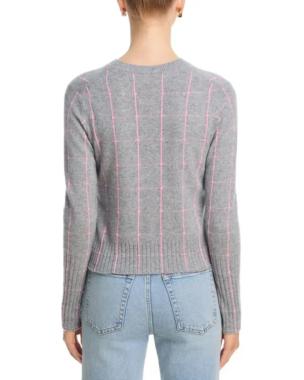 Guest In Residence Cashmere Shrunken Checker Crew Top - Heather Grey/sprinkle