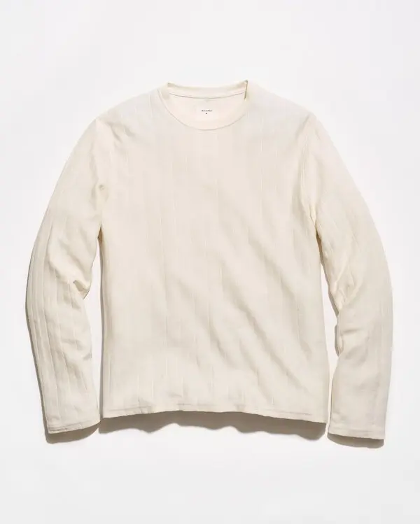Billy Reid Herringbone Crew Neck Long Sleeve - White