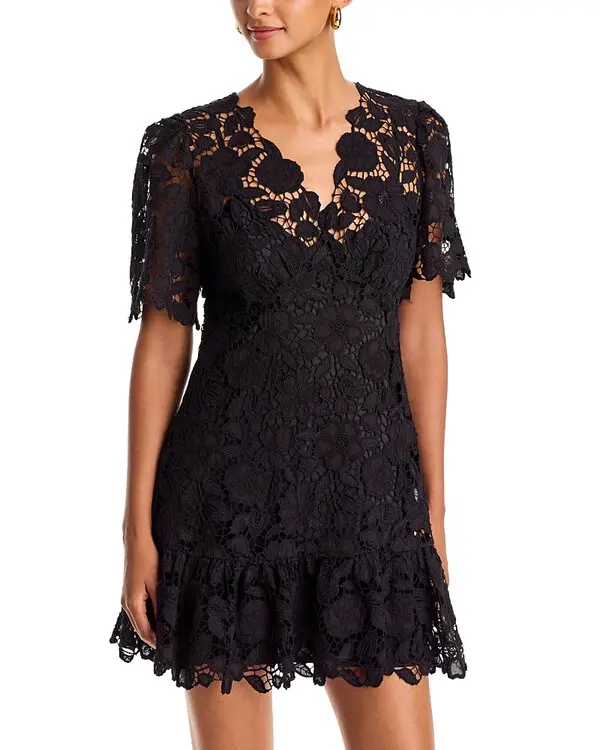 Aqua Lace Flounce Mini Dress - Black