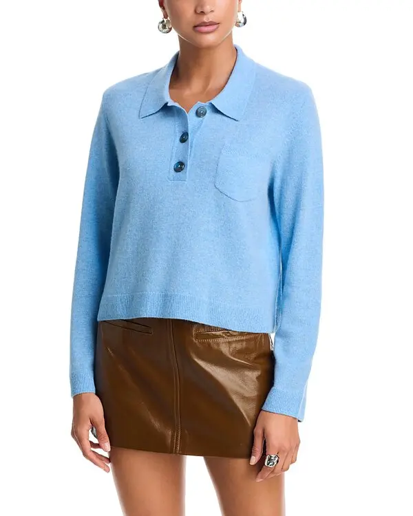 Aqua Cashmere 100% Cashmere Polo Sweater Exclusive - Heather Blue