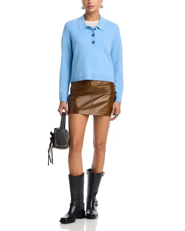 Aqua Cashmere 100% Cashmere Polo Sweater Exclusive - Heather Blue