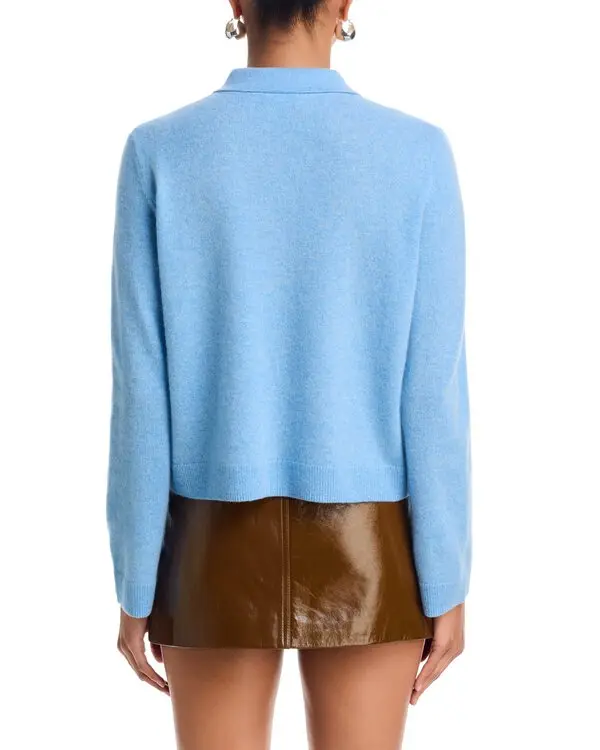 Aqua Cashmere 100% Cashmere Polo Sweater Exclusive - Heather Blue