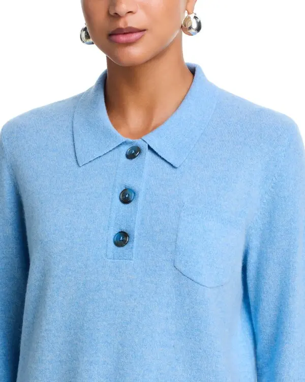 Aqua Cashmere 100% Cashmere Polo Sweater Exclusive - Heather Blue