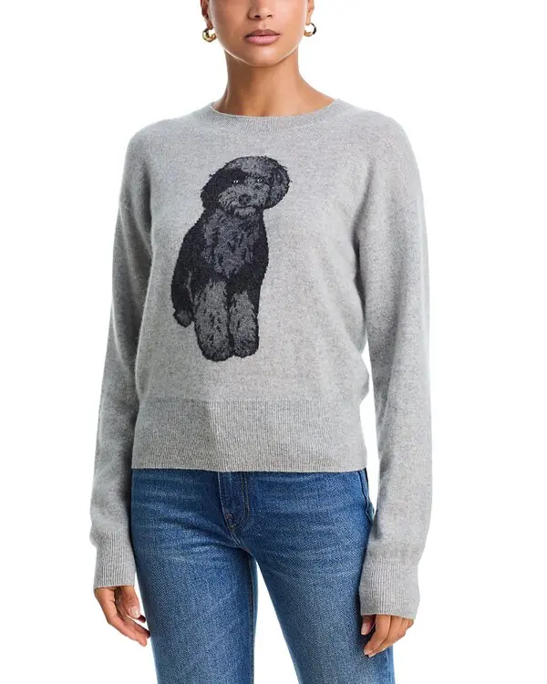 Aqua 100% Cashmere Dog Graphic Crewneck Sweater