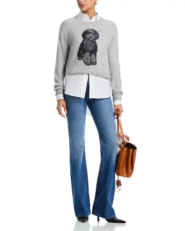 Aqua 100% Cashmere Dog Graphic Crewneck Sweater