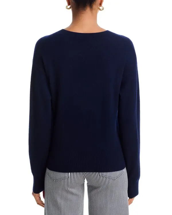Aqua 100% Cashmere Crewneck Sweater With French Bulldog Graphic