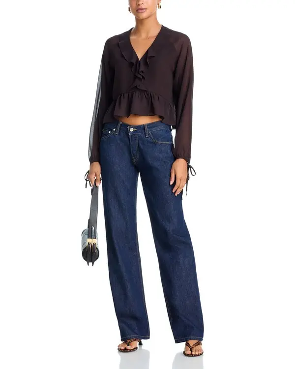 Aqua V Neck Long Sleeve Blouse Exclusive - Espresso