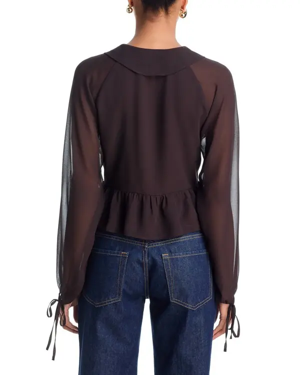 Aqua V Neck Long Sleeve Blouse Exclusive - Espresso