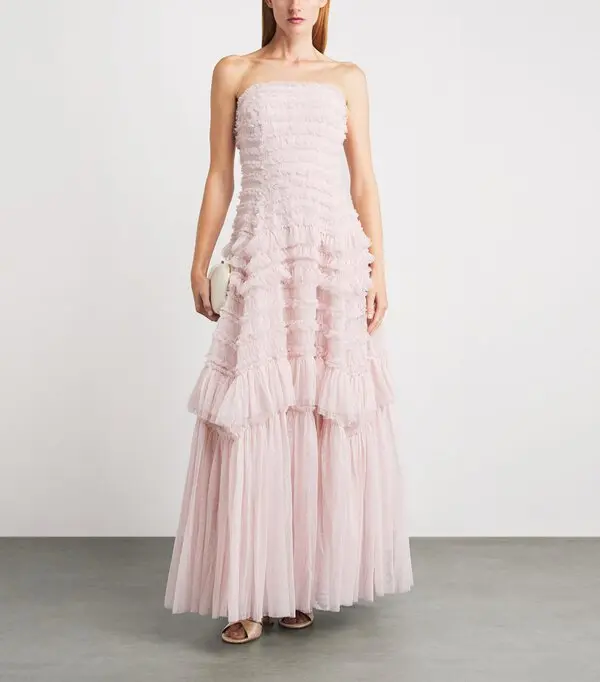 NEEDLE & THREAD Ruffle Strapless Valentine Maxi Dress