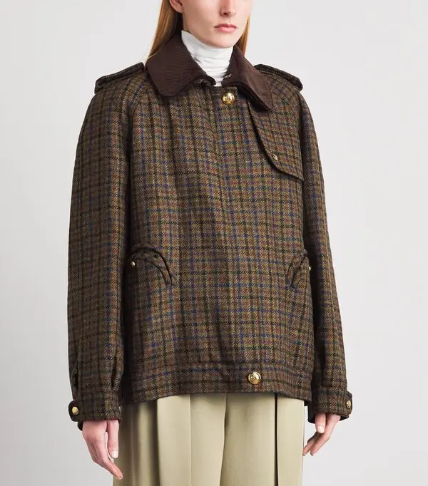 BLAZÉ MILANO Virgin Wool Check Chausie Jacket - Brown