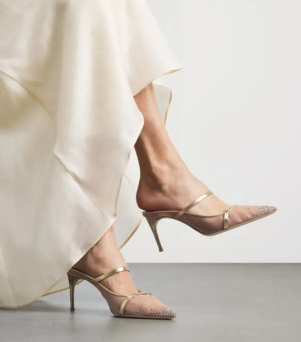 MALONE SOULIERS Embellished Mesh Aurora Heeled Mules 70