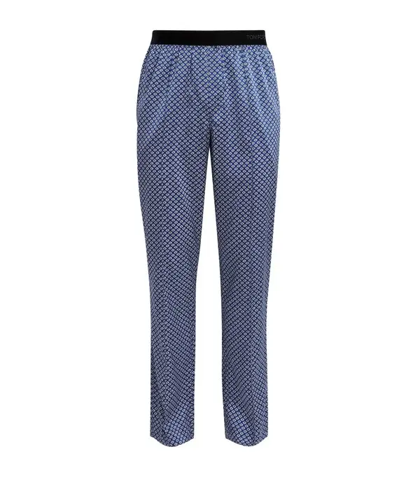 TOM FORD Stretch-silk Printed Pyjama Bottoms - Blue