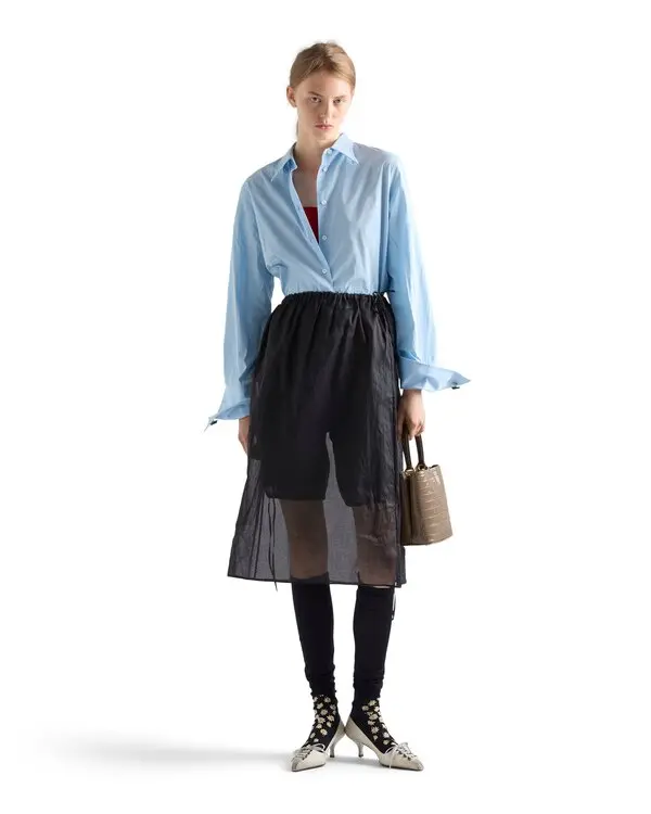 Prada Cotton Organdy Midi Skirt - Black