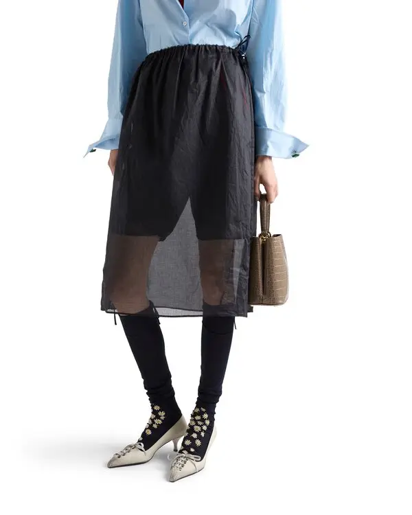 Prada Cotton Organdy Midi Skirt - Black