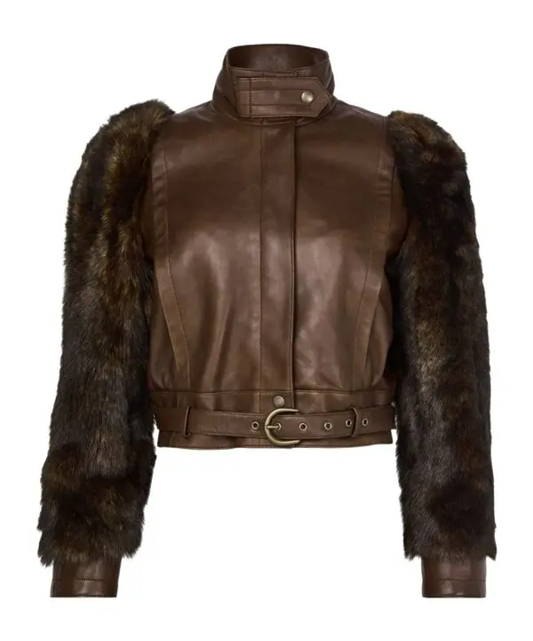 Chloé High Collar Long Sleeve Leather Jacket