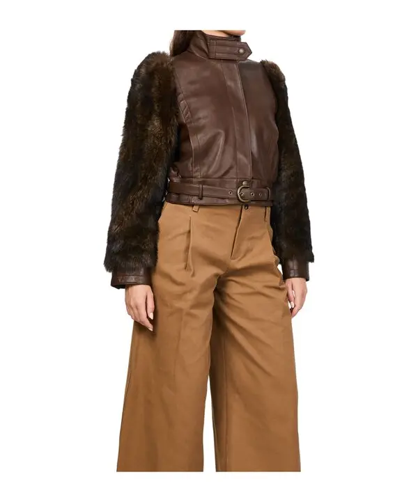 Chloé High Collar Long Sleeve Leather Jacket