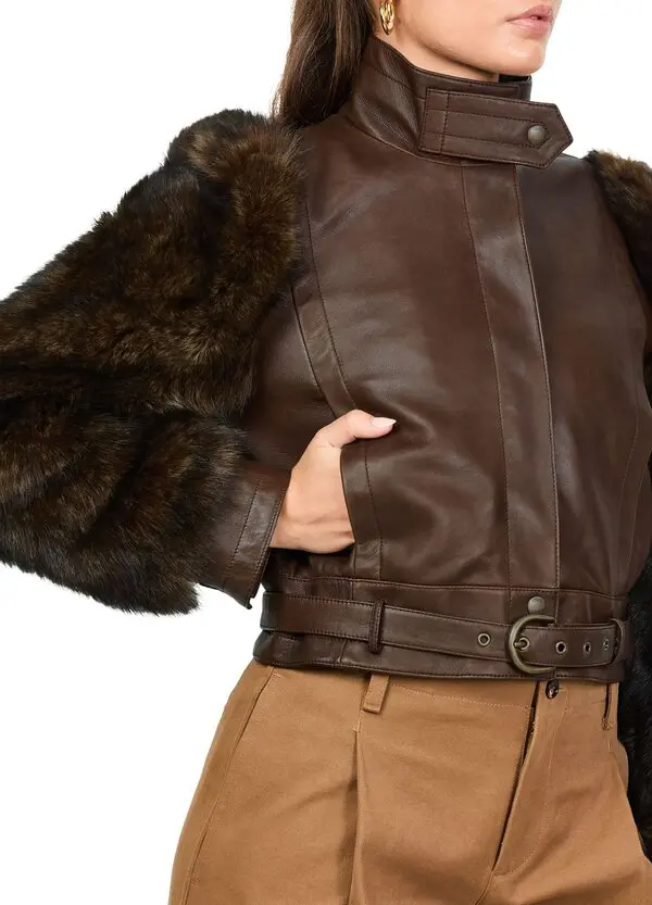 Chloé High Collar Long Sleeve Leather Jacket
