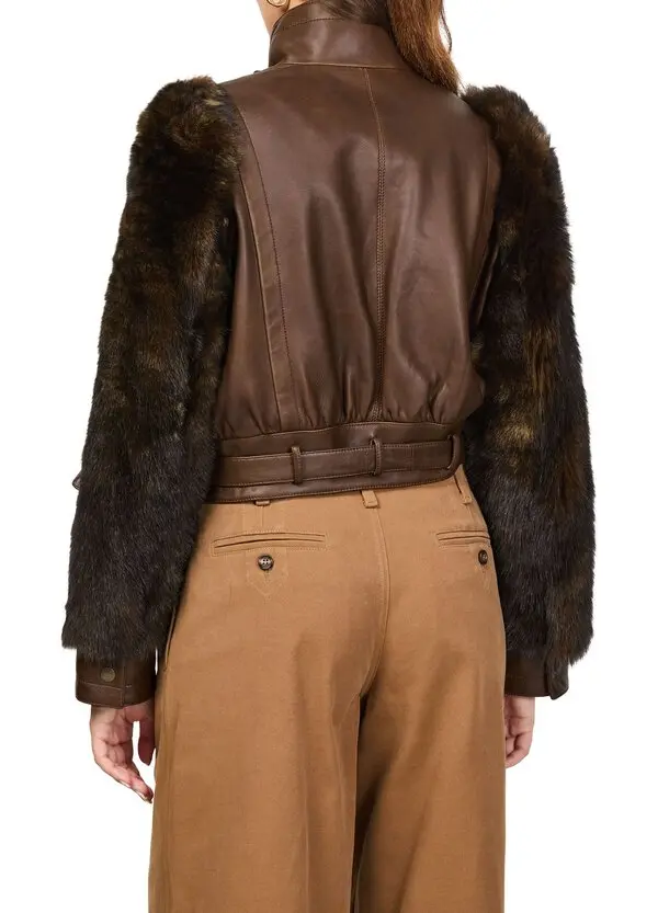 Chloé High Collar Long Sleeve Leather Jacket