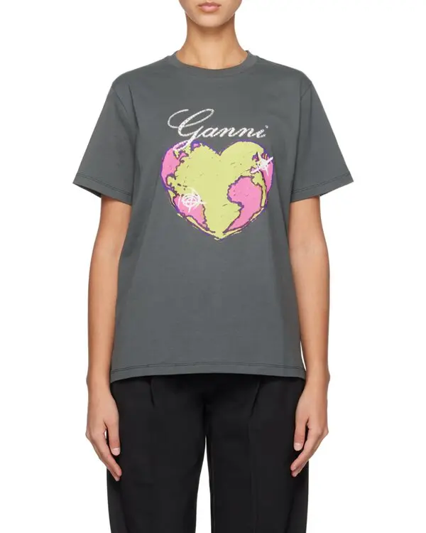 GANNI Grey Relaxed Heart T-shirt
