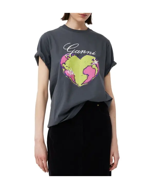GANNI Grey Relaxed Heart T-shirt