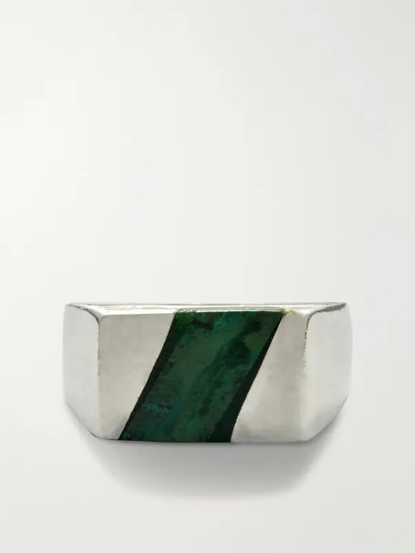 FOUNDWELL 1970s Sterling Silver Malachite Ring - Blue