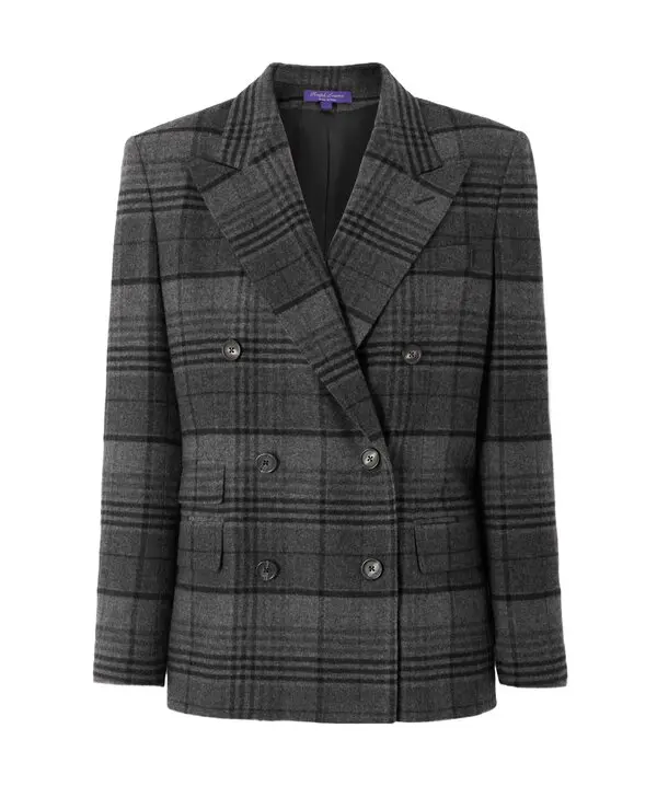 Ralph Lauren Kent Plaid Double Breasted Blazer - Grey Black