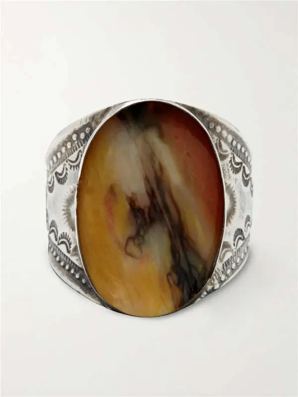 FOUNDWELL Vintage 1970s Sterling Silver Agate Ring - Brown