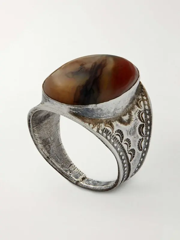 FOUNDWELL Vintage 1970s Sterling Silver Agate Ring