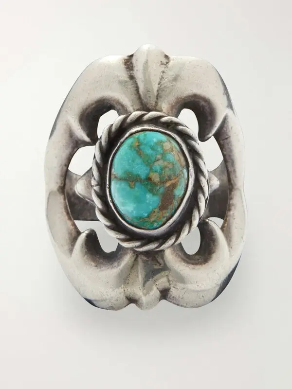FOUNDWELL Vintage 1970s Navajo Sterling Silver Turquoise Ring - Green