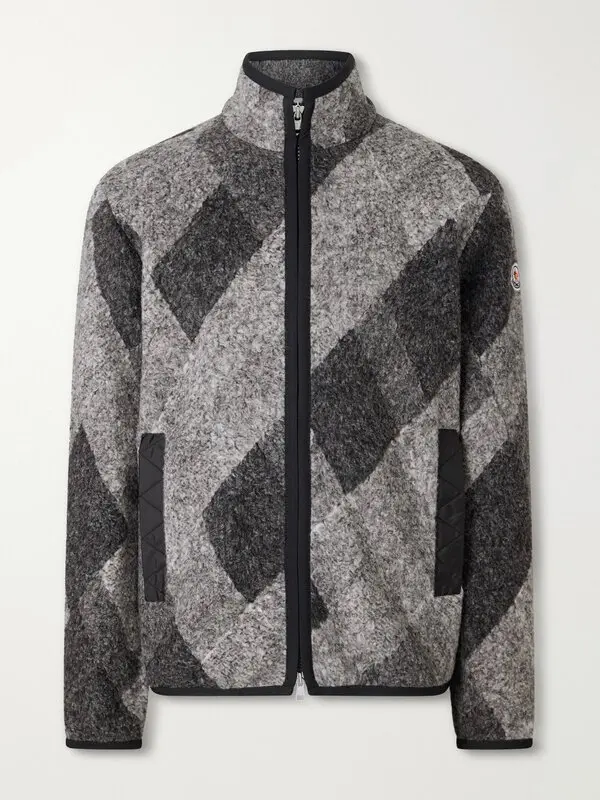 Moncler Checked Wool-blend Fleece Jacket - Gray