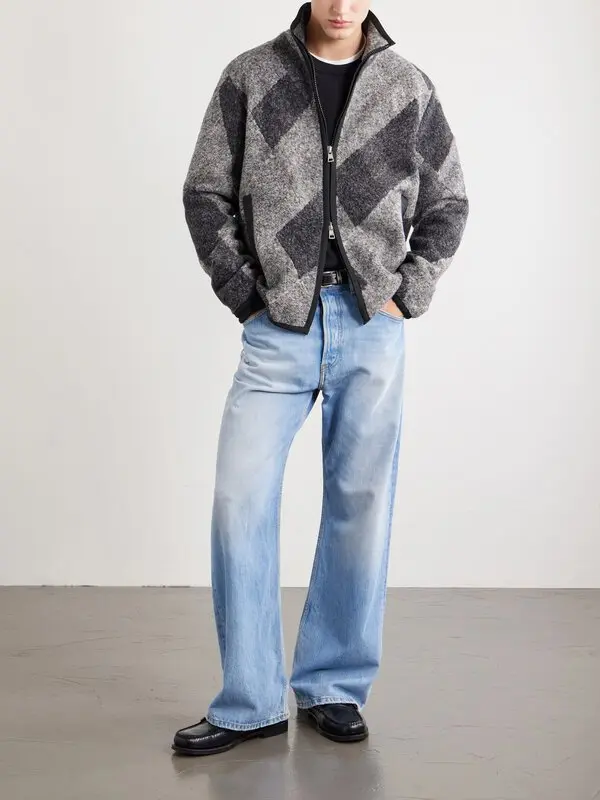 Moncler Checked Wool-blend Fleece Jacket - Gray