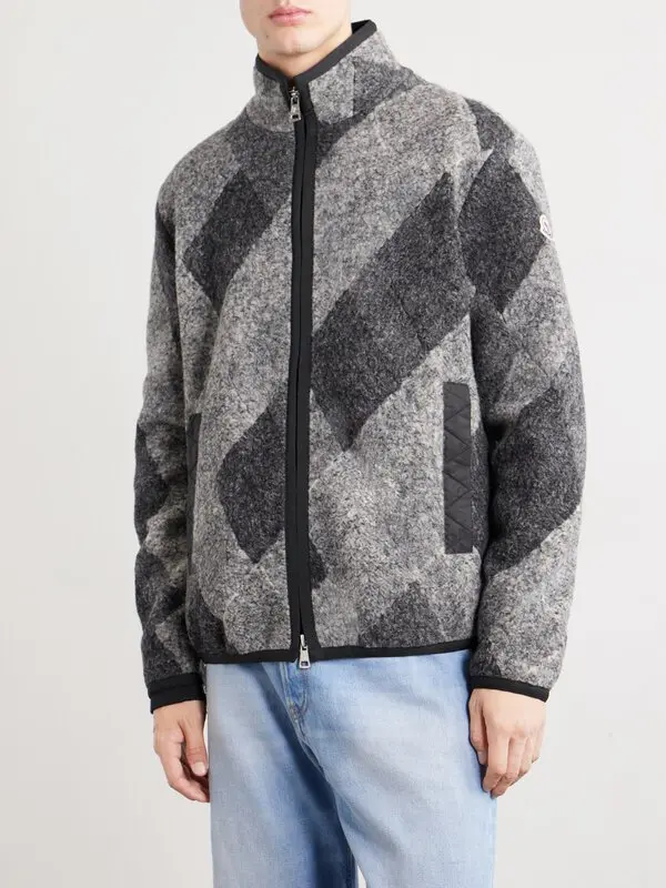 Moncler Checked Wool-blend Fleece Jacket - Gray