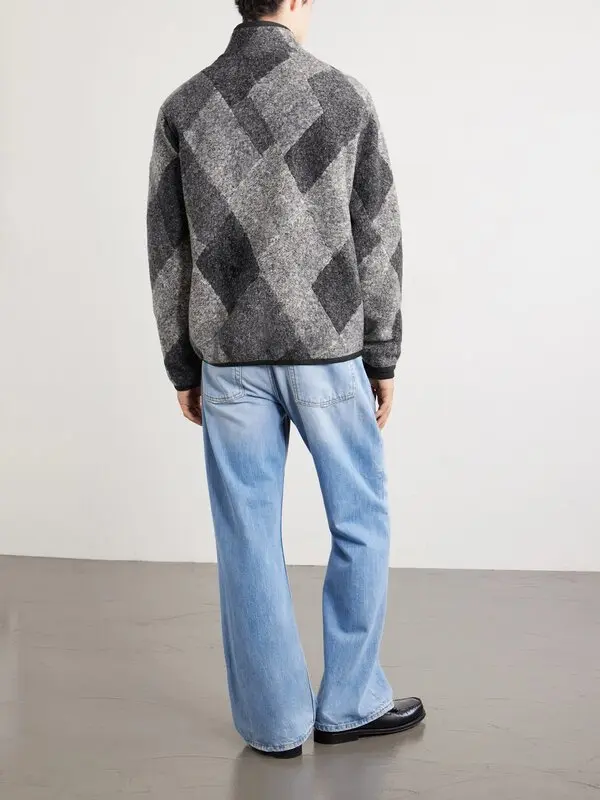 Moncler Checked Wool-blend Fleece Jacket - Gray