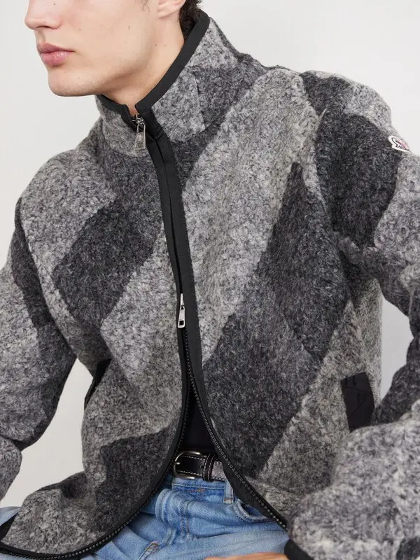 Moncler Checked Wool-blend Fleece Jacket - Gray