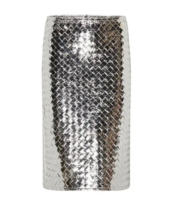Bottega Veneta Intrenciato Metallic Skirt
