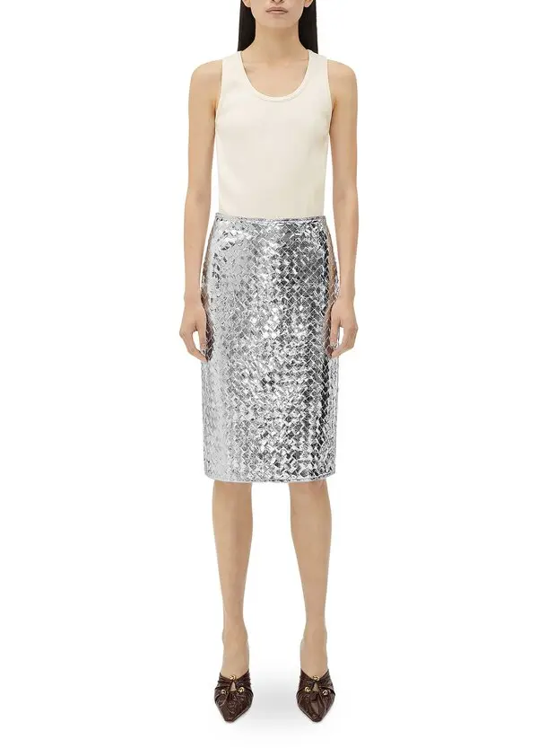 Bottega Veneta Intrenciato Metallic Skirt