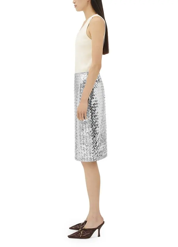 Bottega Veneta Intrenciato Metallic Skirt