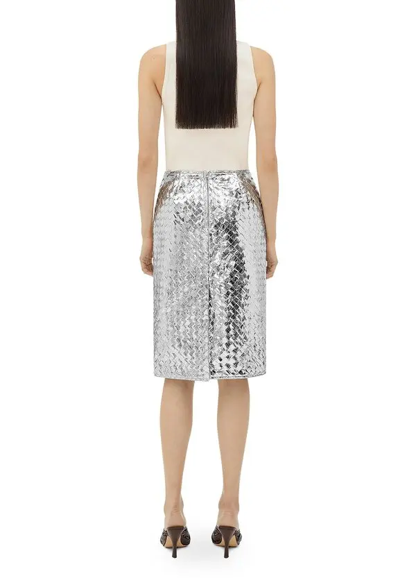 Bottega Veneta Intrenciato Metallic Skirt